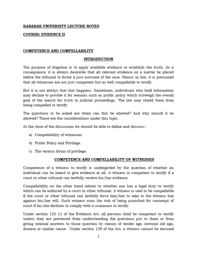 Competence and Compellability | PDF | Witness | Testimony