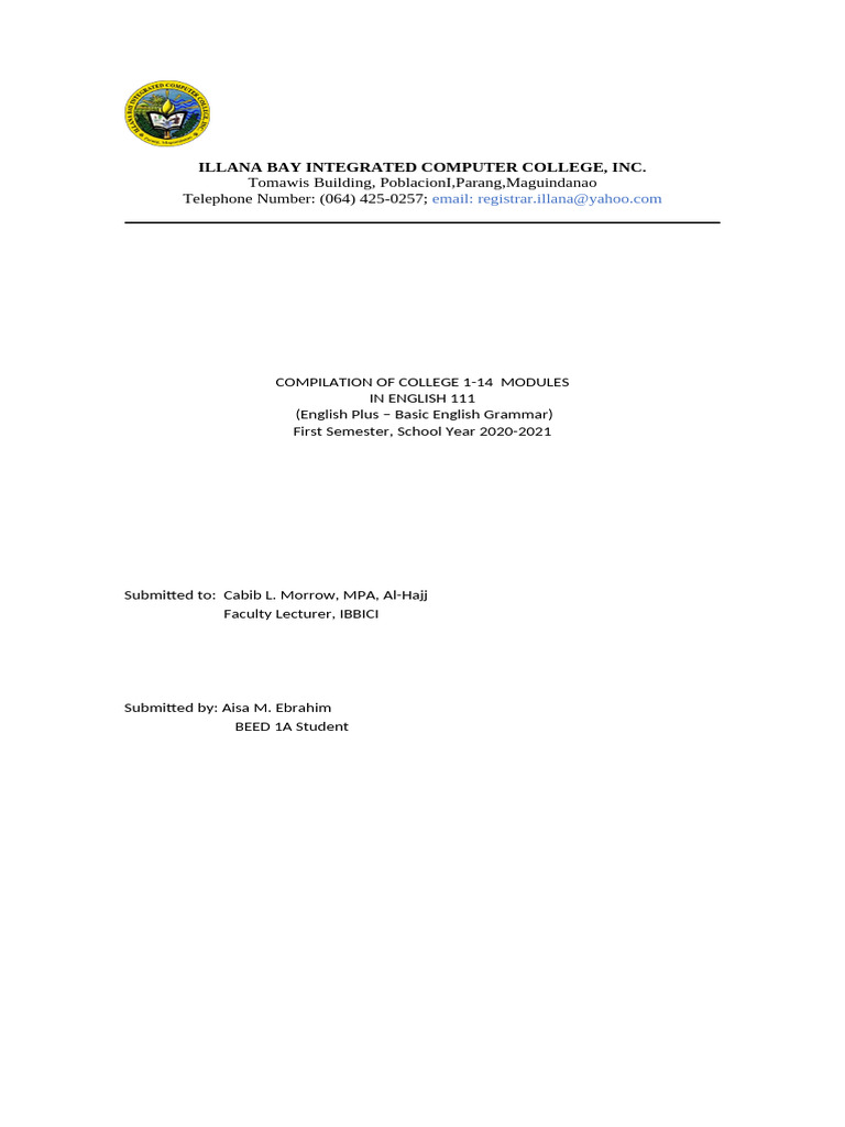 Template For The Cover Page Bsed Beed English 1a B | PDF