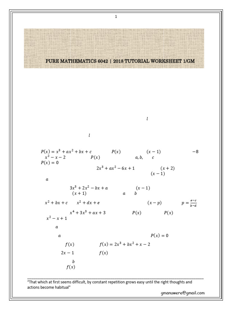 L6 Tutorial 1 Variation, Polynomials | PDF | Factorization | Polynomial