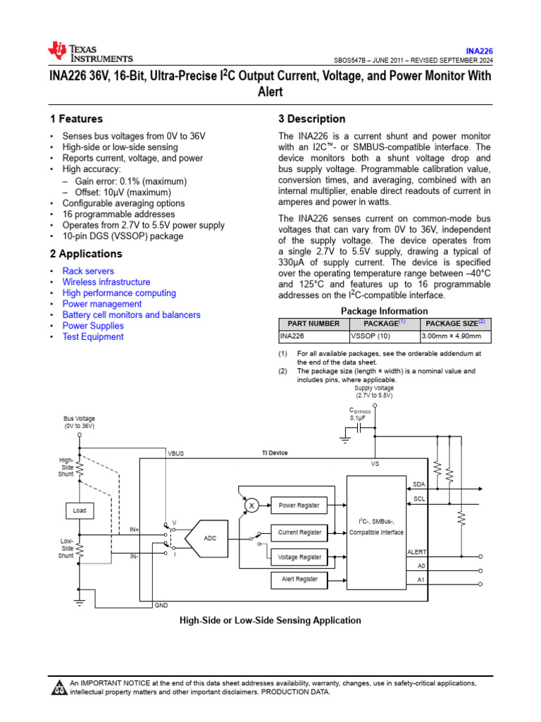 ina226 | PDF | Electrostatic Discharge | Power Supply