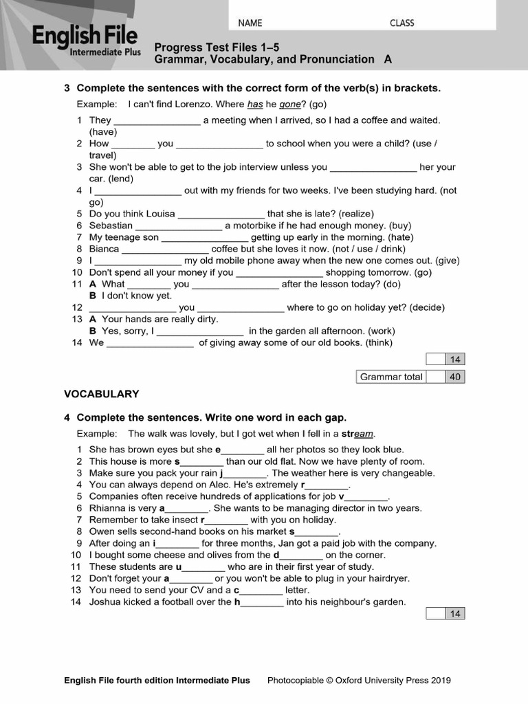 EF4e Intplus Progresstest 1-5a | PDF