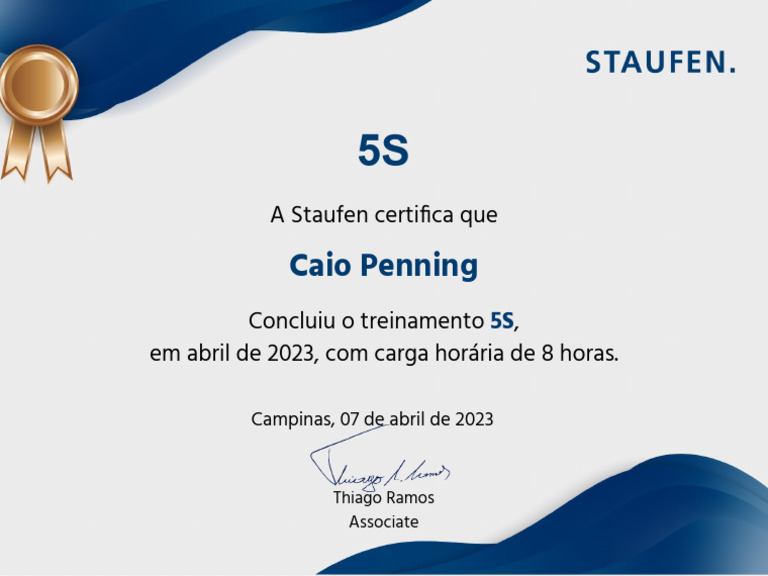 Certificate For Caio Penning For Formulrio de Feedback - 5S... | PDF