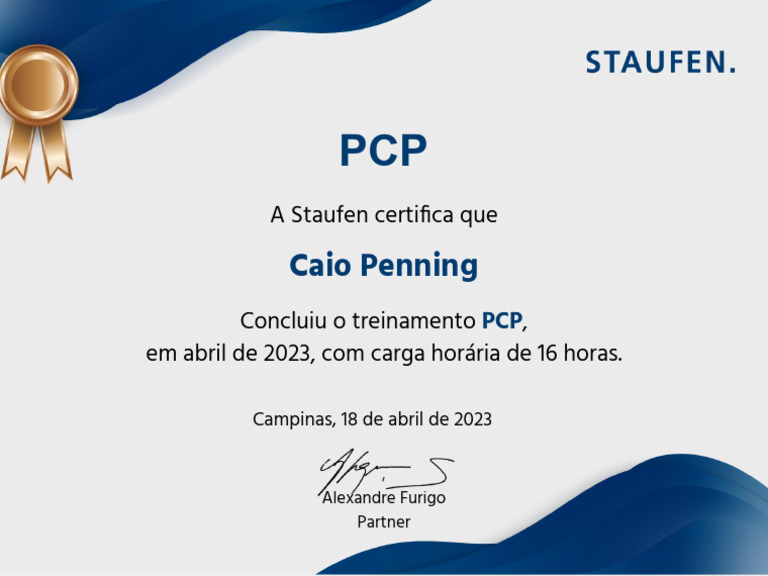 Certificate for Caio Penning for Formulrio de Feedback - PC... | PDF