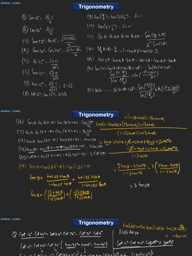 Trigonometry - L-15 (Class Notes) NJ - 247 | PDF