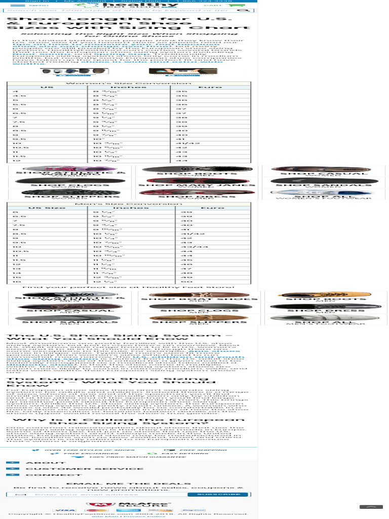Shoe Lengths For U.S. & European Shoe Sizes With Sizing Chart | PDF ...