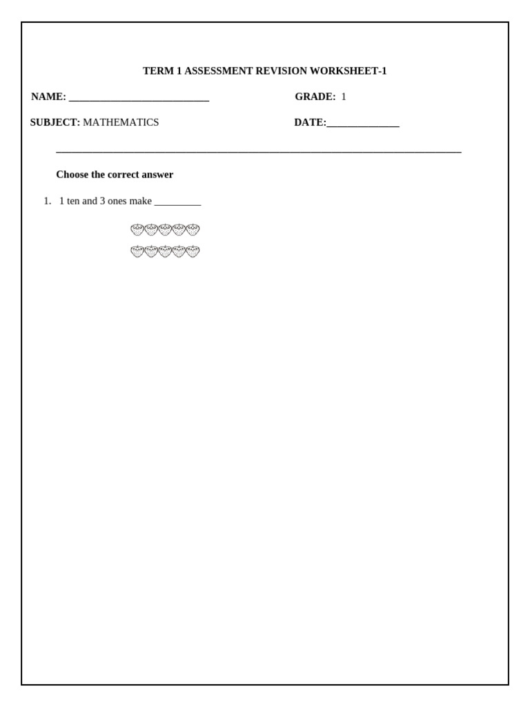 Grade 1 Math Assessment Worksheet | PDF