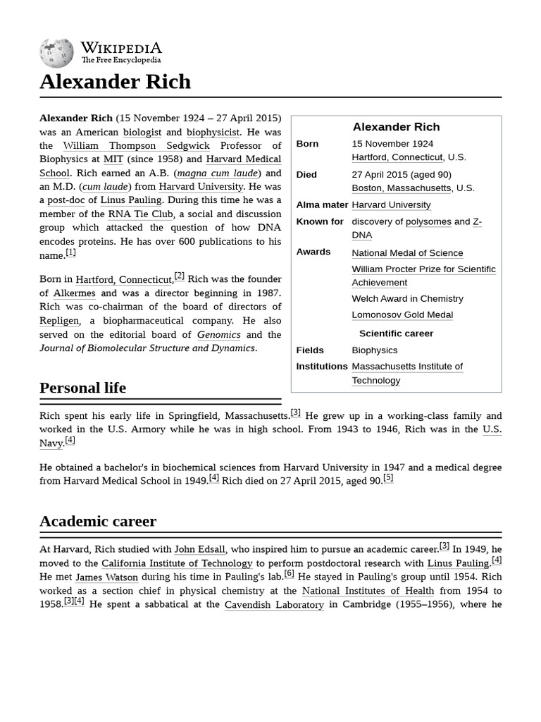 Alexander_Rich | PDF | Nucleic Acids | Life Sciences