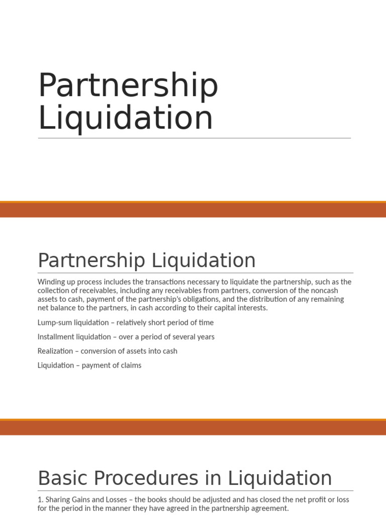 Partnership Liquidation | PDF | Liquidation | Partnership