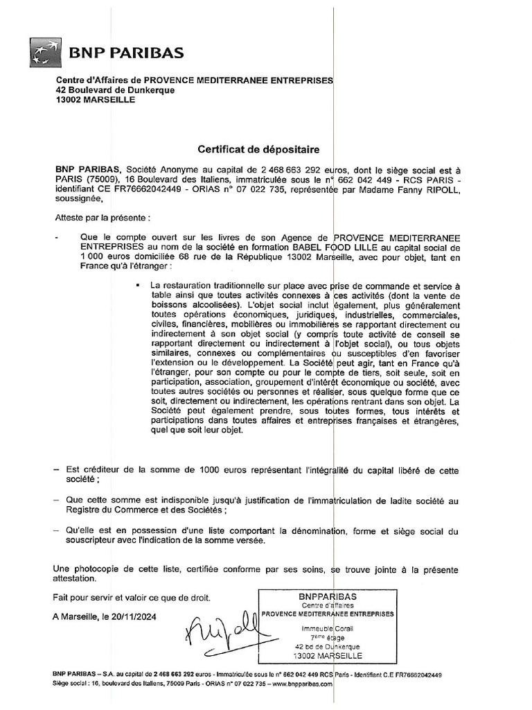 BABEL FOOD LILLE - Actes Du 08-01-2025 | PDF