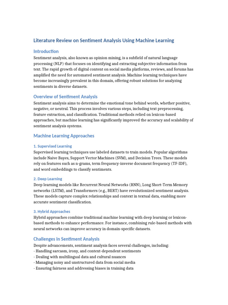 Sentiment Analysis Literature Review | PDF | Machine Learning | Deep Learning