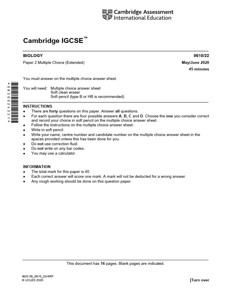 0610 - s20 - QP - 22.pdf - CAIE - PapaCambridge ODD | PDF | Meiosis ...