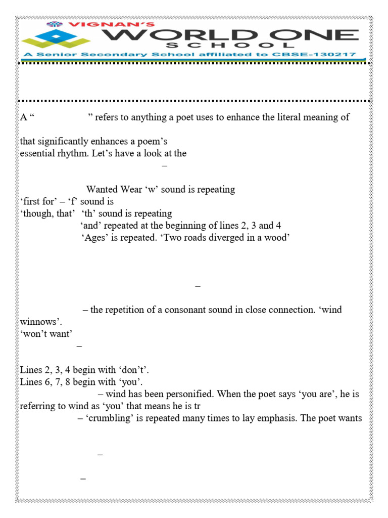 Classs Ix English Poetic Devices | PDF | Poetry | Poetic Devices