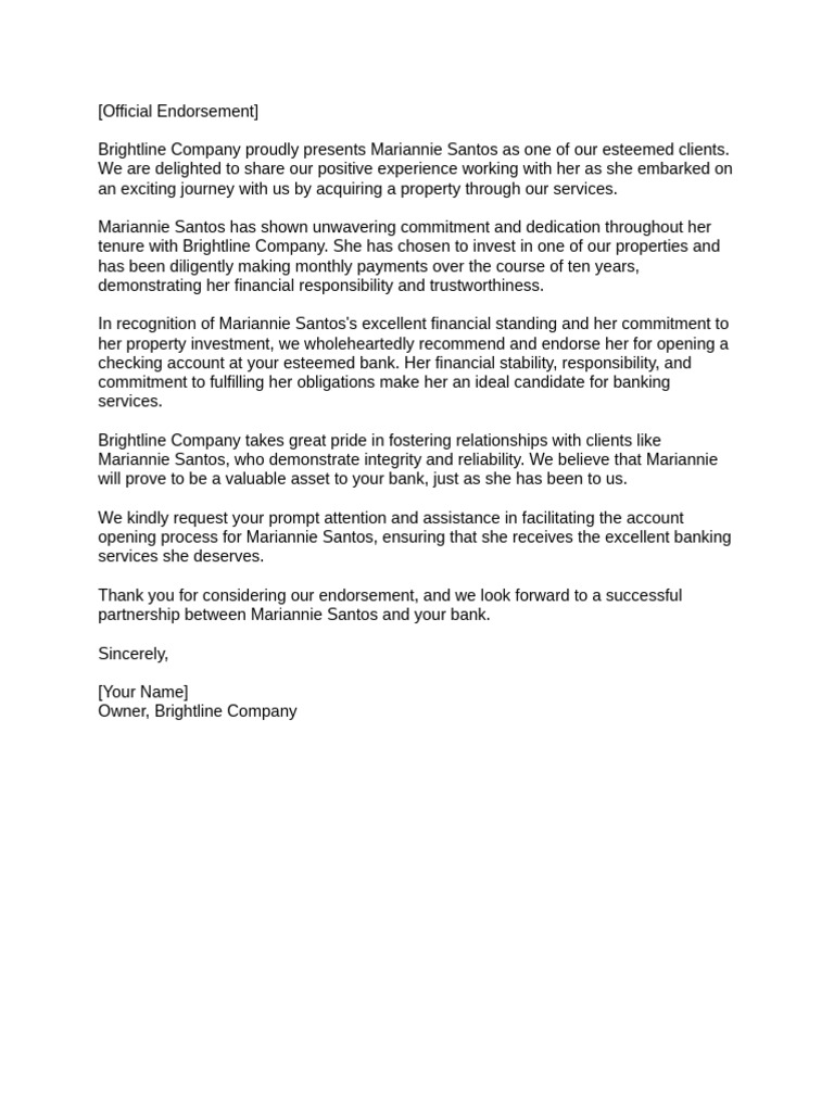 Endorsement for Mariannie Santos | PDF