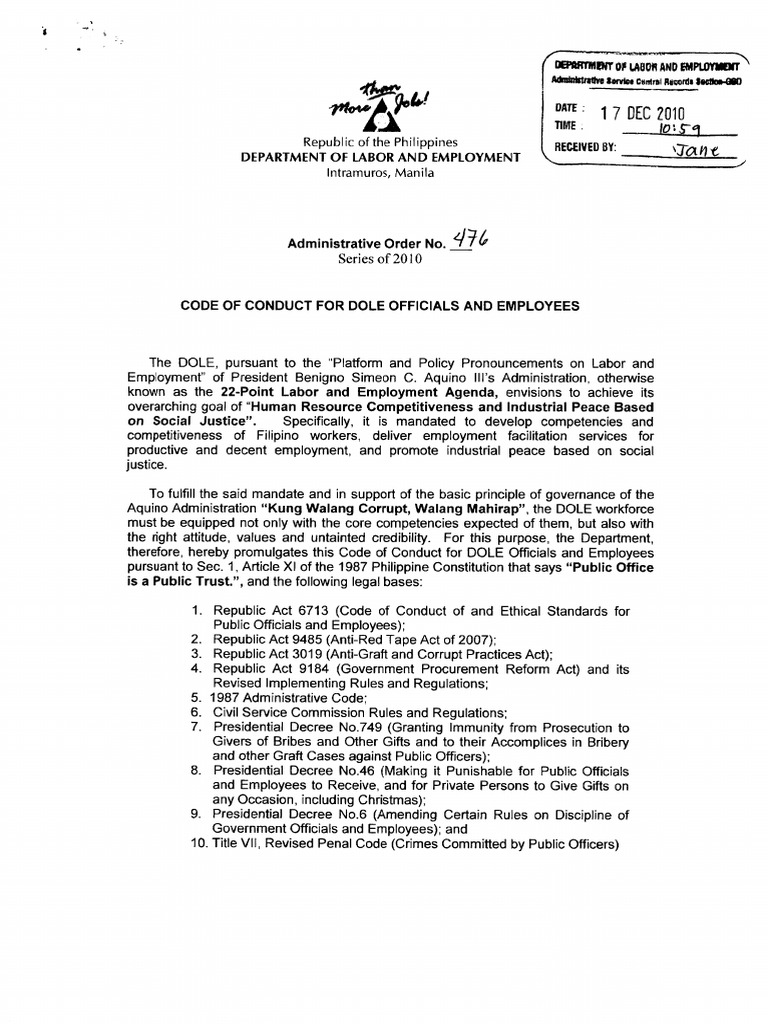 DOLE Code of Conduct | PDF