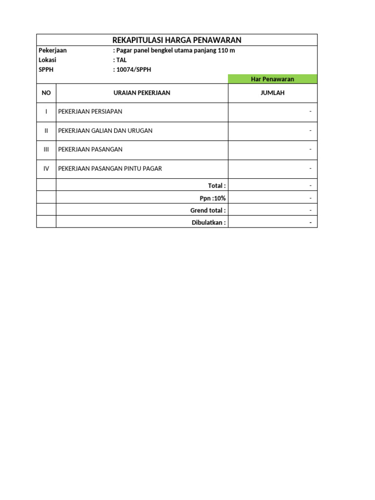 Form Penawaran SPPH-10074 | PDF