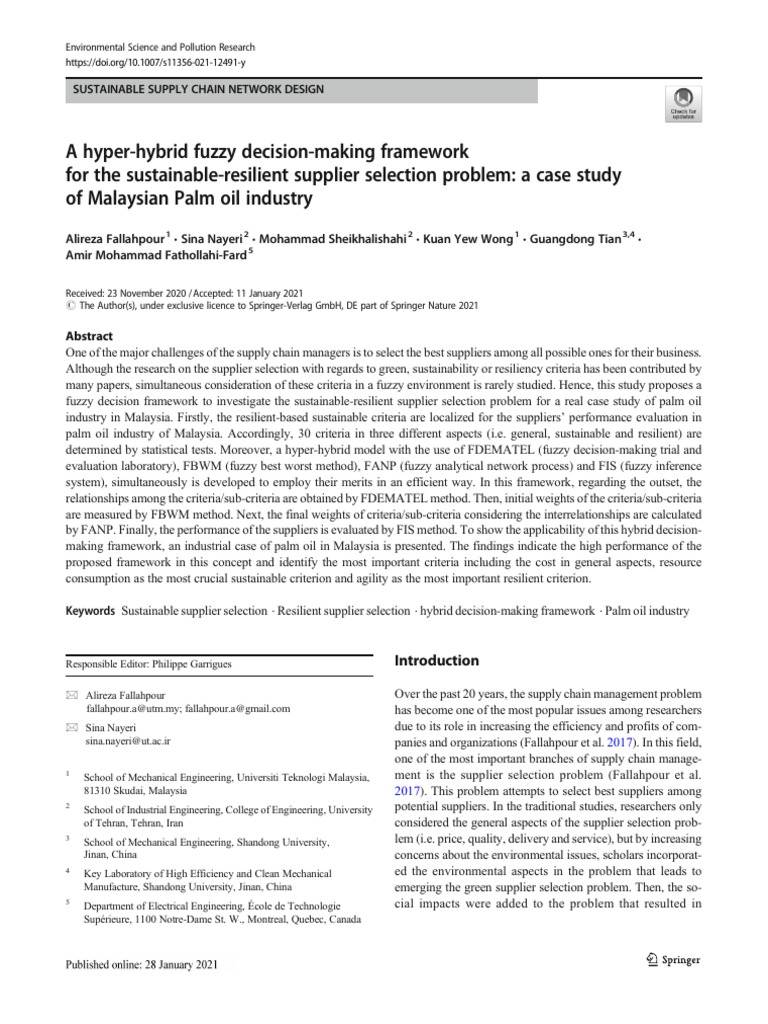 A Hyper Hybrid Fuzzy Decision Making Framework For The Sustainable Resilient Supplier Selection