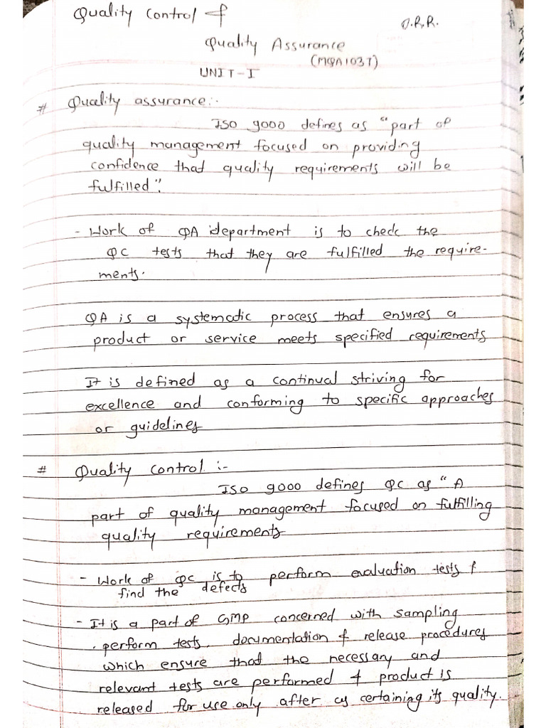 Qc Qa First Sessional Notes Pdf 
