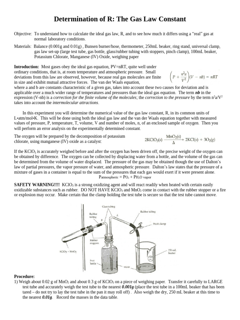Calculate Gas Law Constant R Experiment | PDF | Gases | Water