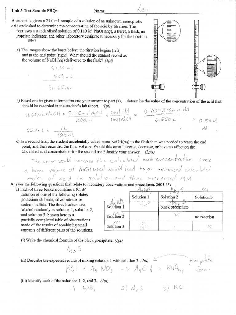 Unit 3 Test Sample Frqs - Answers | PDF