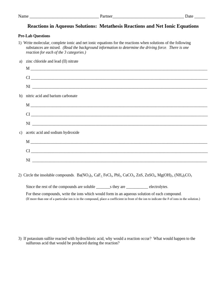Metathesis Reactions and Ionic Equations | PDF | Acid | Chemical Reactions