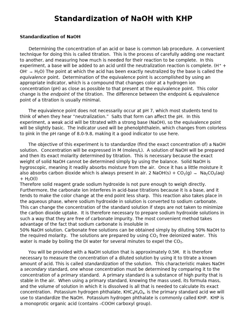 Standardization of NaOH Lab No Group Data | PDF | Titration | Chemistry