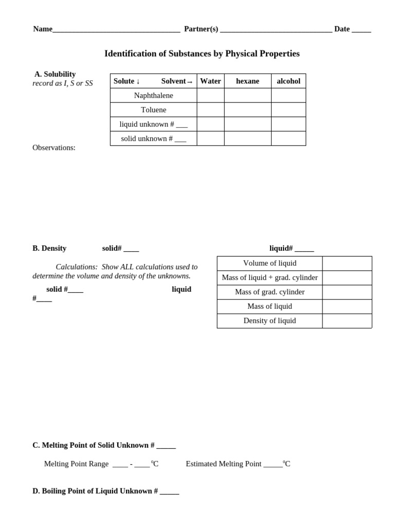 ID of Sub by Phys Props Lab - Data | PDF | Liquids | Melting Point