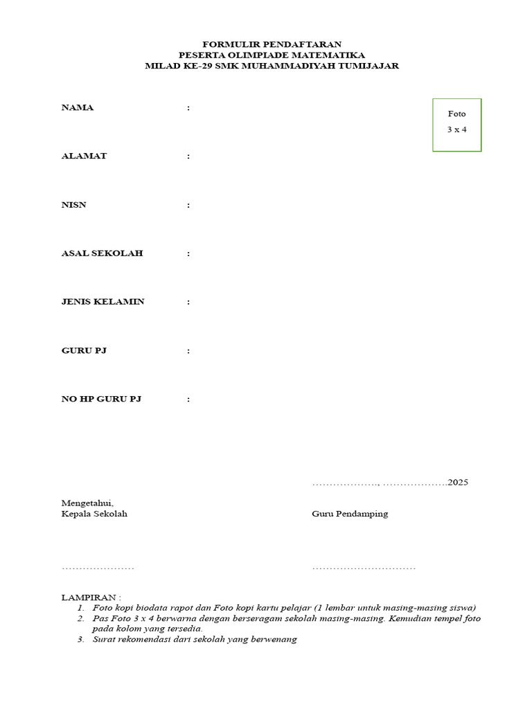 Formulir Pendaftaran Olimpiade Matematika.docx | PDF
