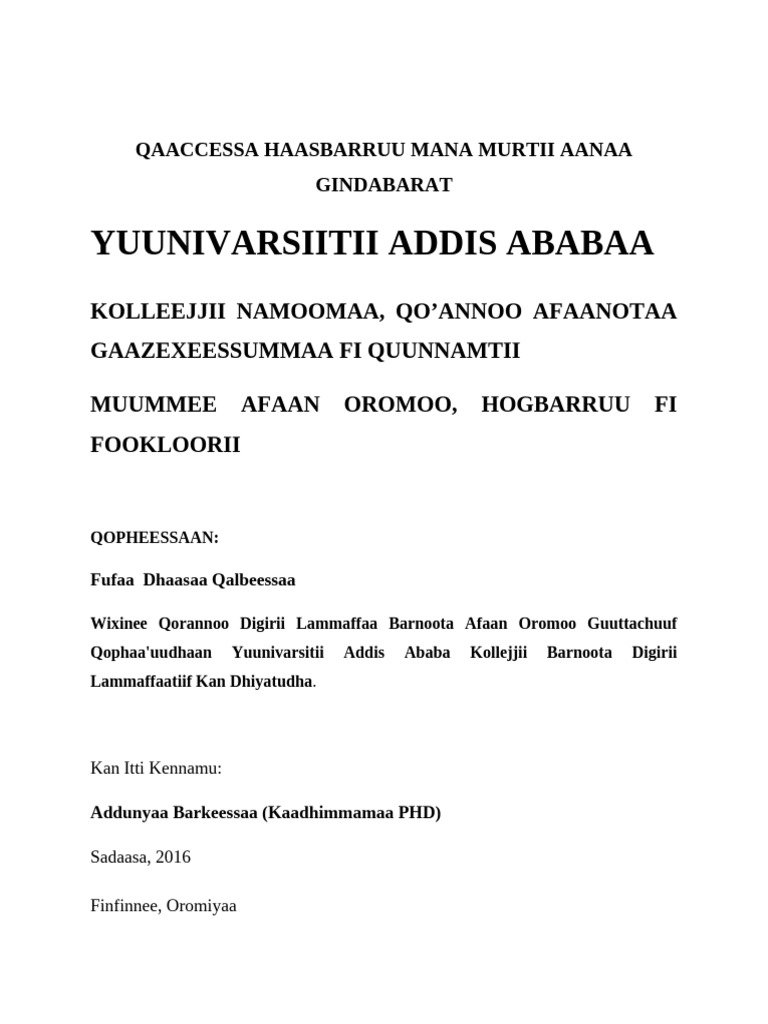 Qaaccessa Haasbarruu Mana Murtii Aanaa G | PDF