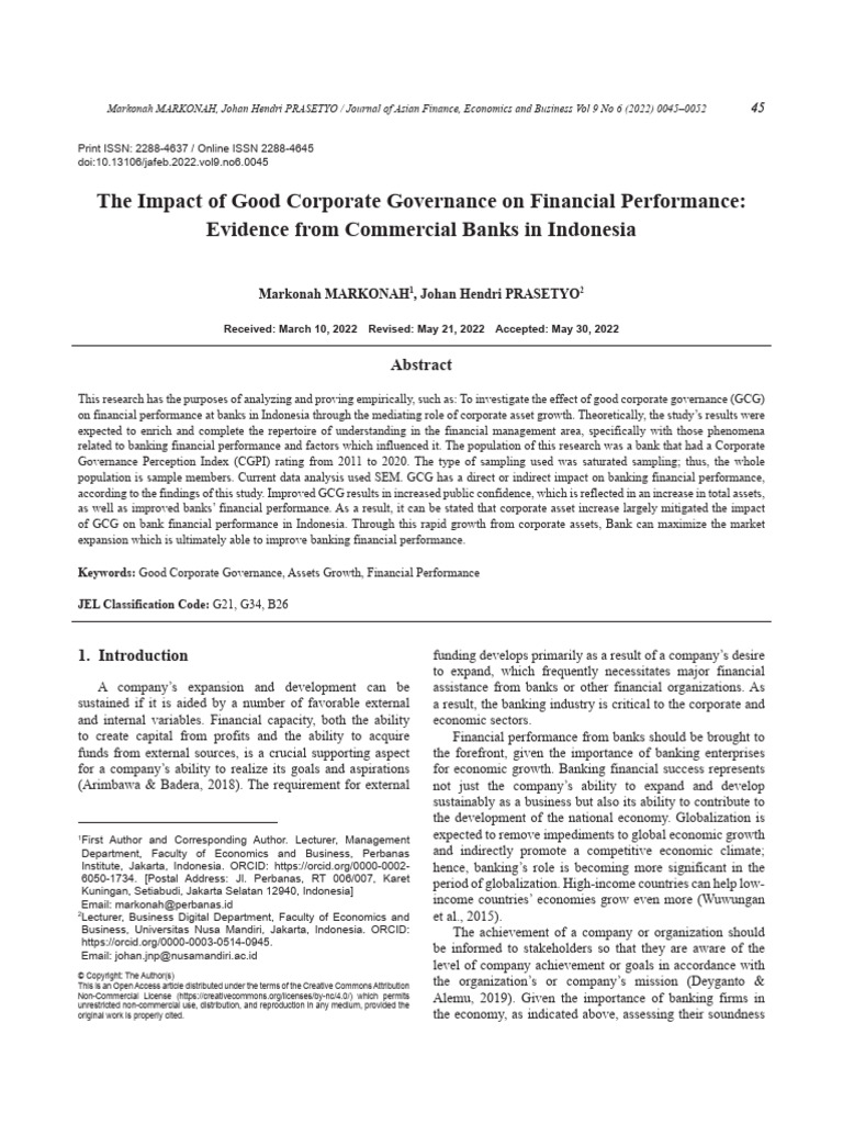 The Impact of Good Corporate Governance On Financial Performance ...