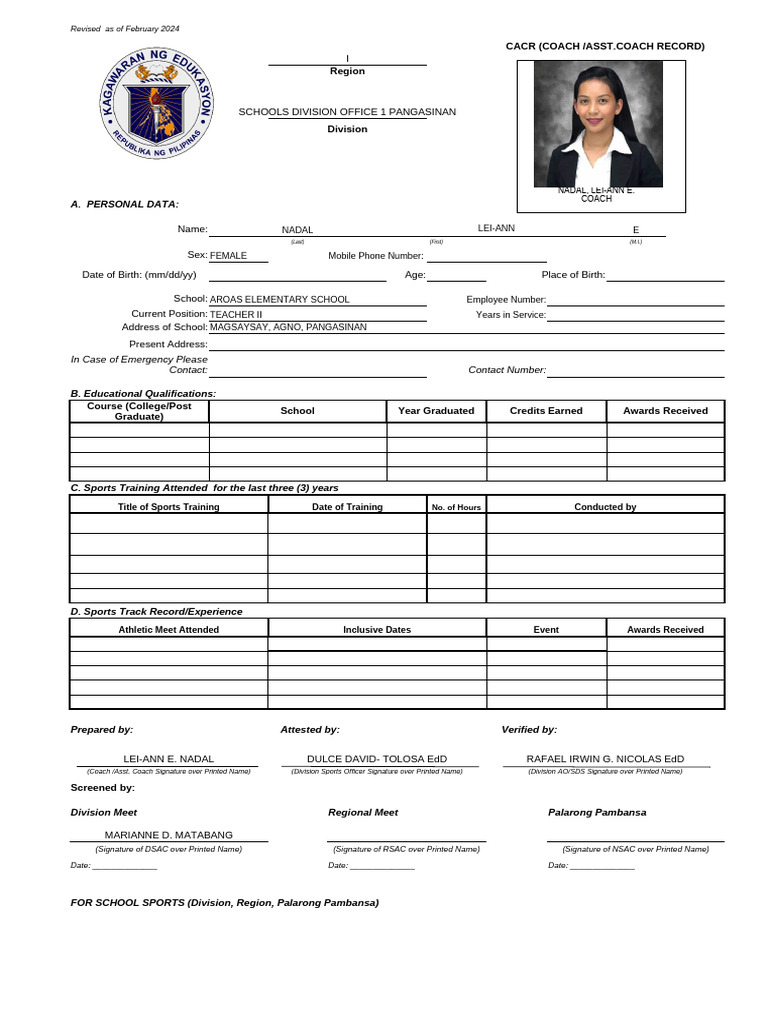 Coach Record v2024 GLENN | PDF