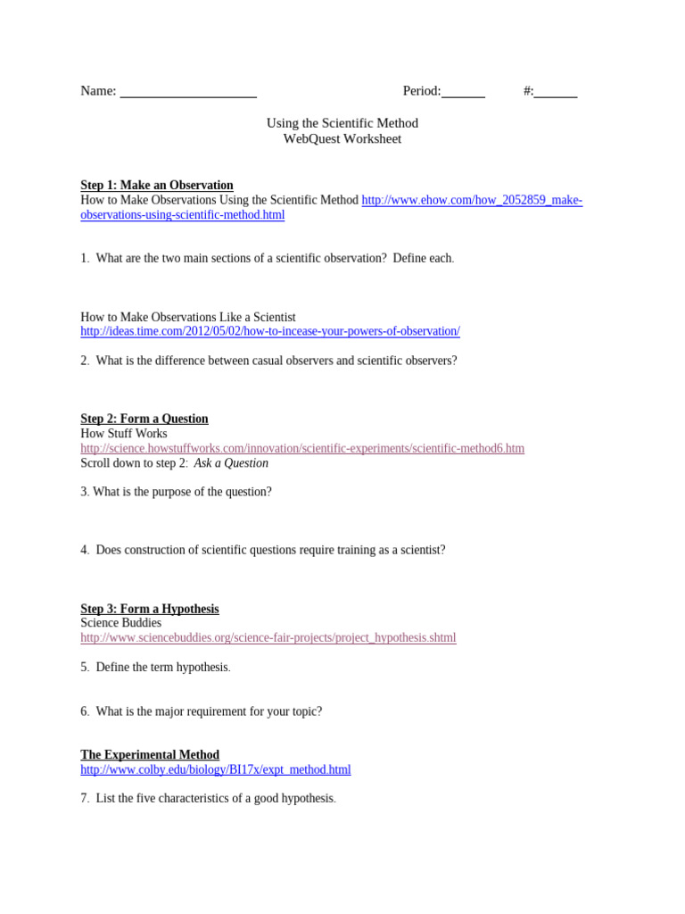 Using The Scientific Method Webquest | PDF