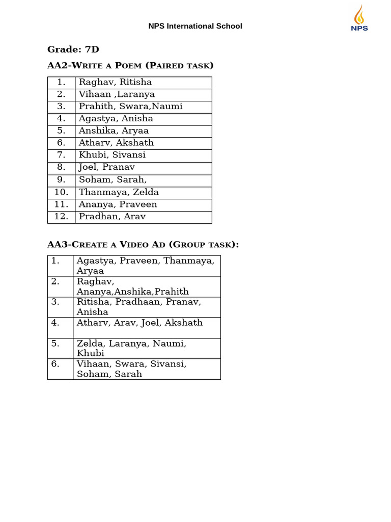 Grade 7 Term 2-AA Groups | PDF