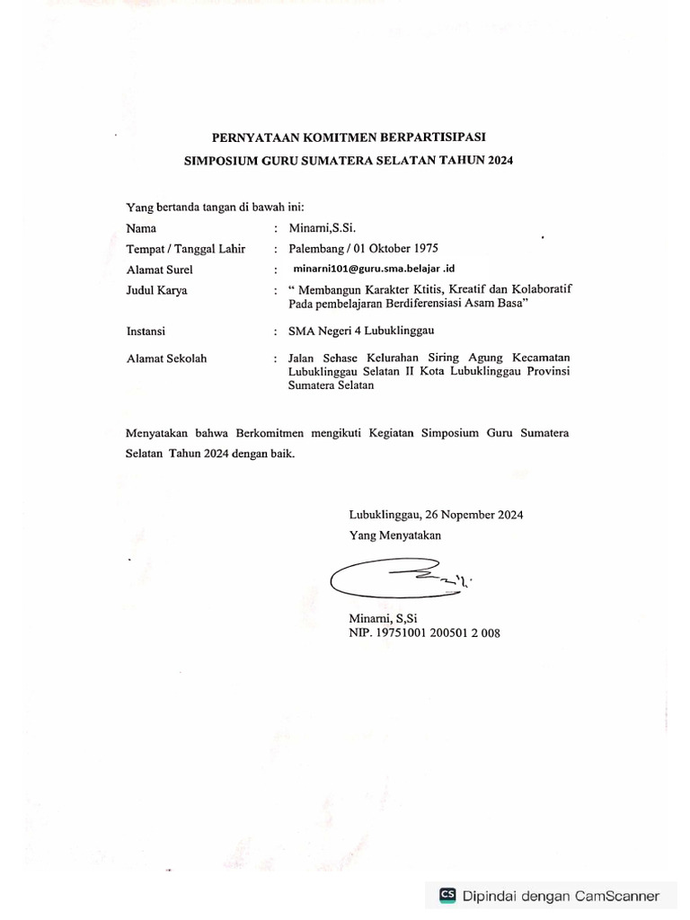 Surat Pernyataan Komitmen mengikuti kegiatan | PDF