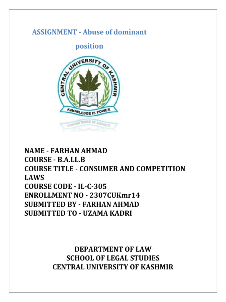 Competition Act Assignment Maham Farhan Update | PDF | Market (Economics) | Business