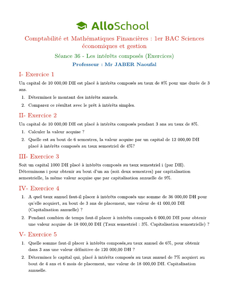 Seance 36 Les Interets Composes Exercices | PDF