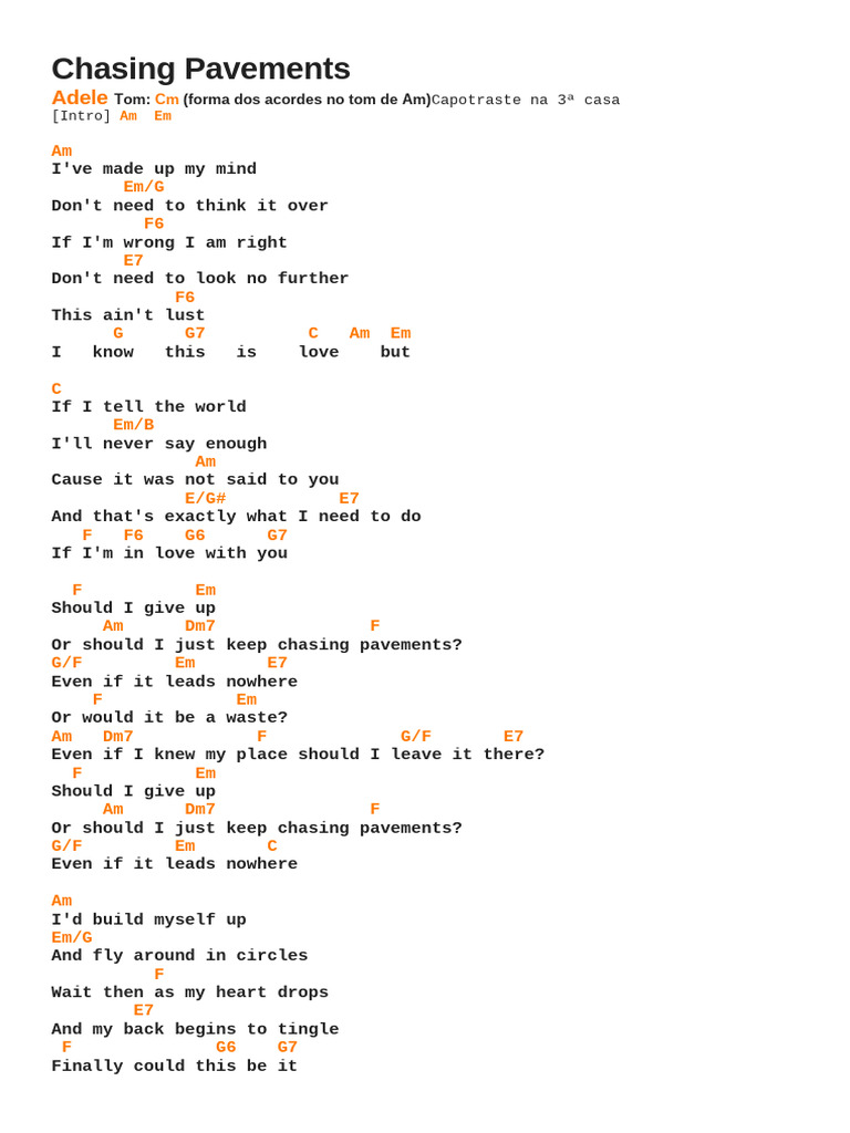 Chasing Pavements Am Guitar Capo | PDF | Songs Written | Adele