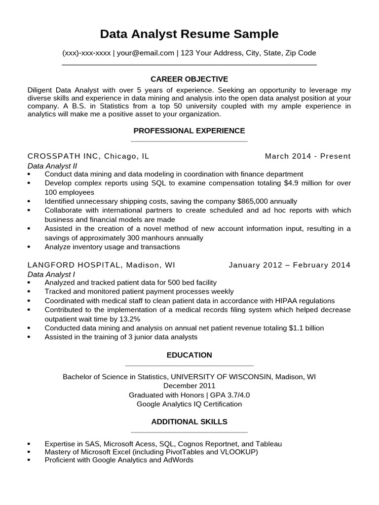 Data Analyst Resume Example | PDF | Data Analysis | Information Technology