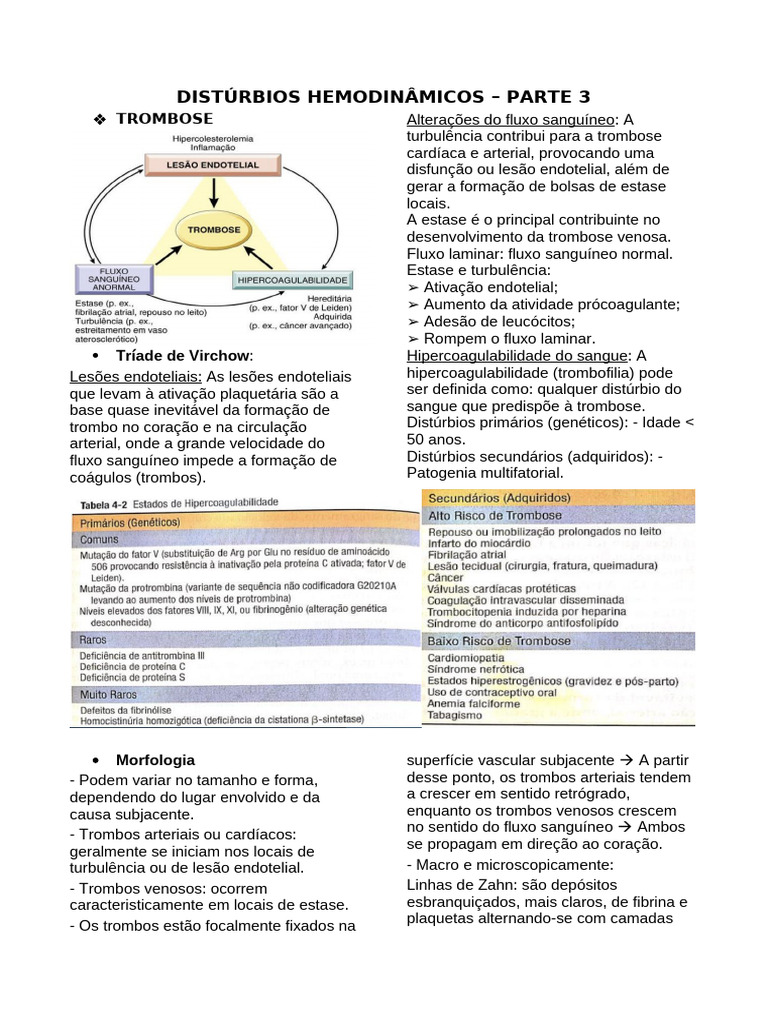 Distúrbios Hemodinâmicos: Trombos e Embolias | PDF | Endotélio | Trombose