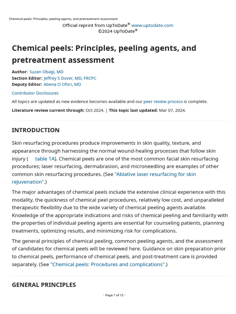 Chemical peels- Principles, peeling agents, and pretreatment assessment ...
