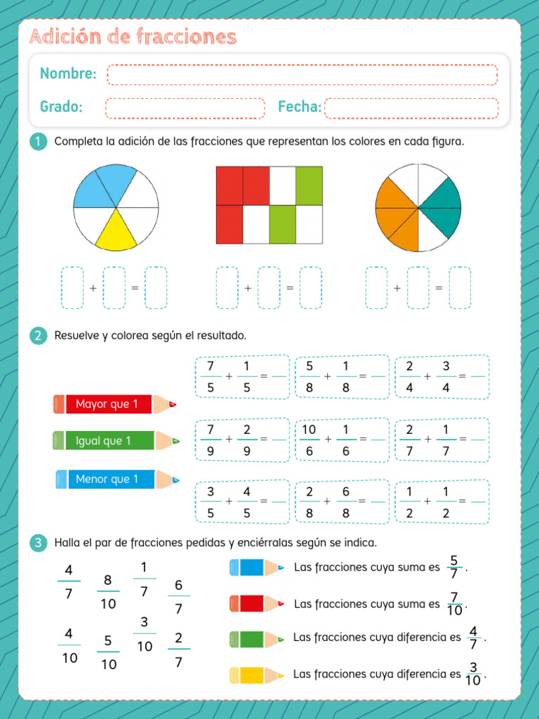 Adición de Fracciones: Nombre: Grado: Fecha | PDF