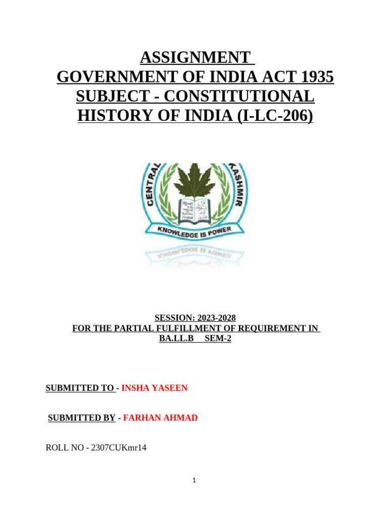 Government of India Act 1935 Overview | PDF | British Raj | Political ...