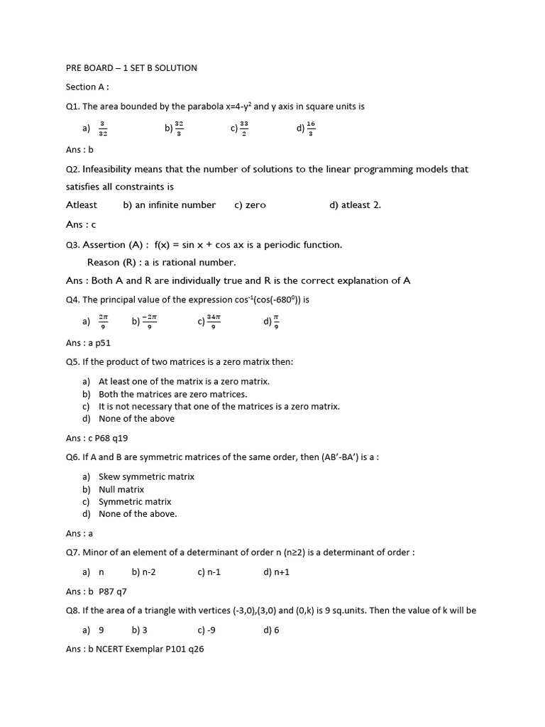 Preboard 1 Set B 2024-2025 | PDF | Matrix (Mathematics) | Euclidean Vector