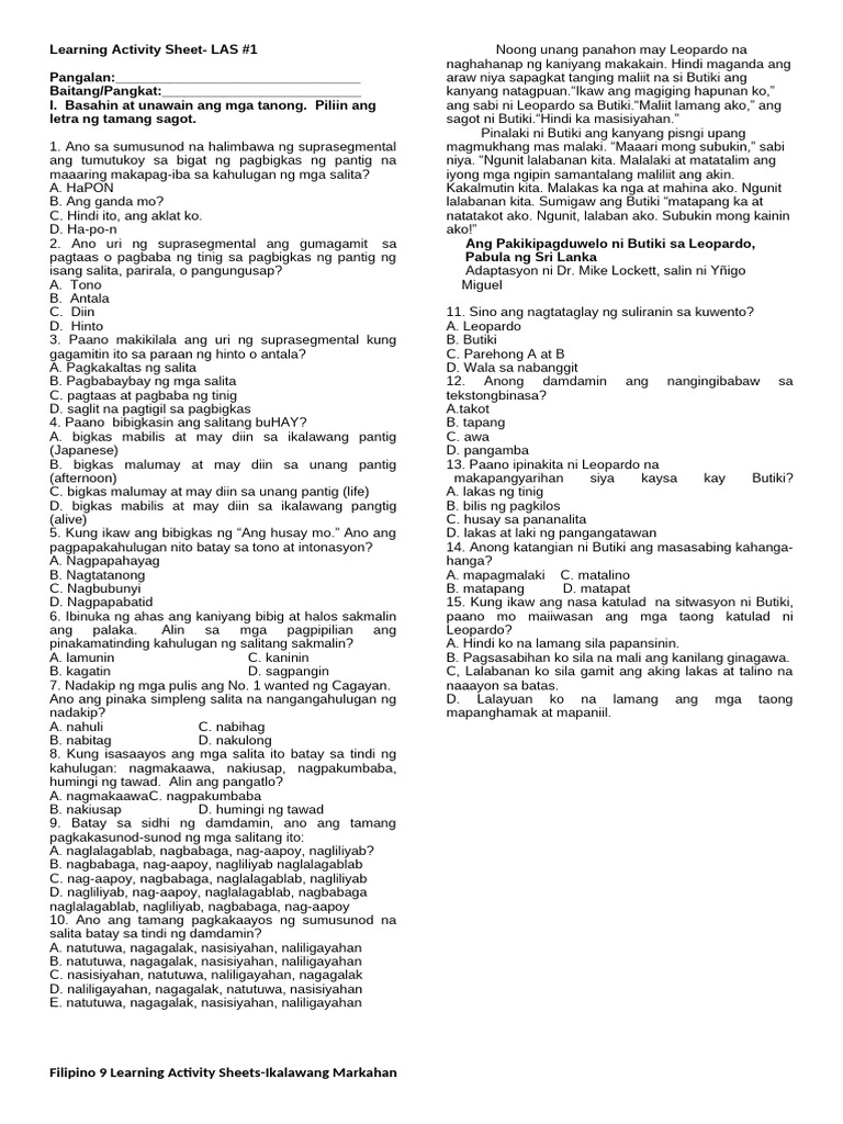 Learning Activity Sheet - 2ND QUARTER | PDF