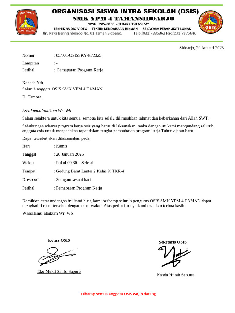 Surat Undangan OSIS | PDF