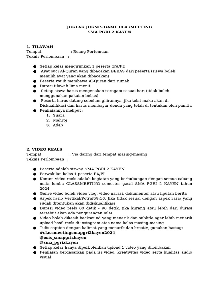 JUKLAK JUKNIS Game Classmeet 2024 | PDF