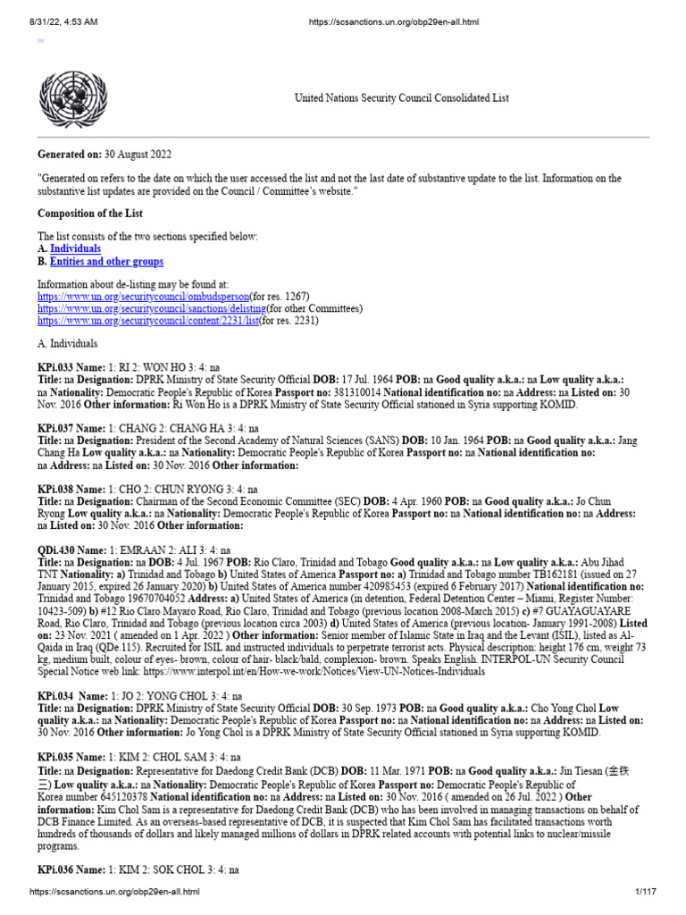 UN Sanction Consol List 20220830 | PDF | Taliban | Afghanistan