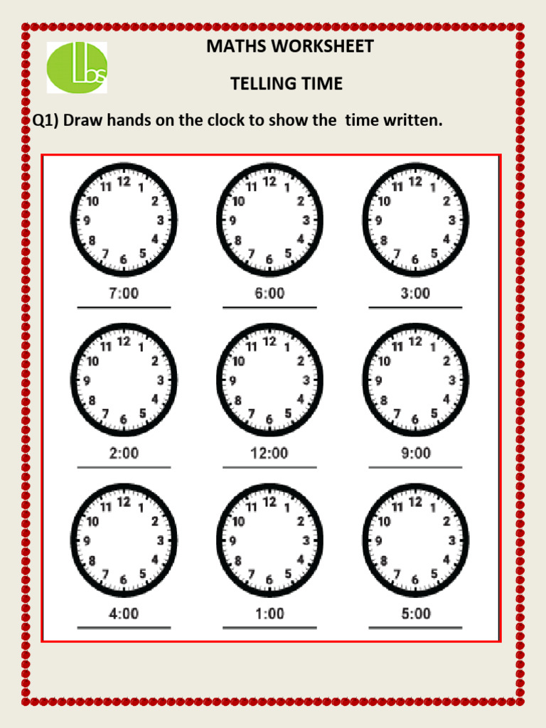 MATHS WORKSHEET - Telling Time | PDF