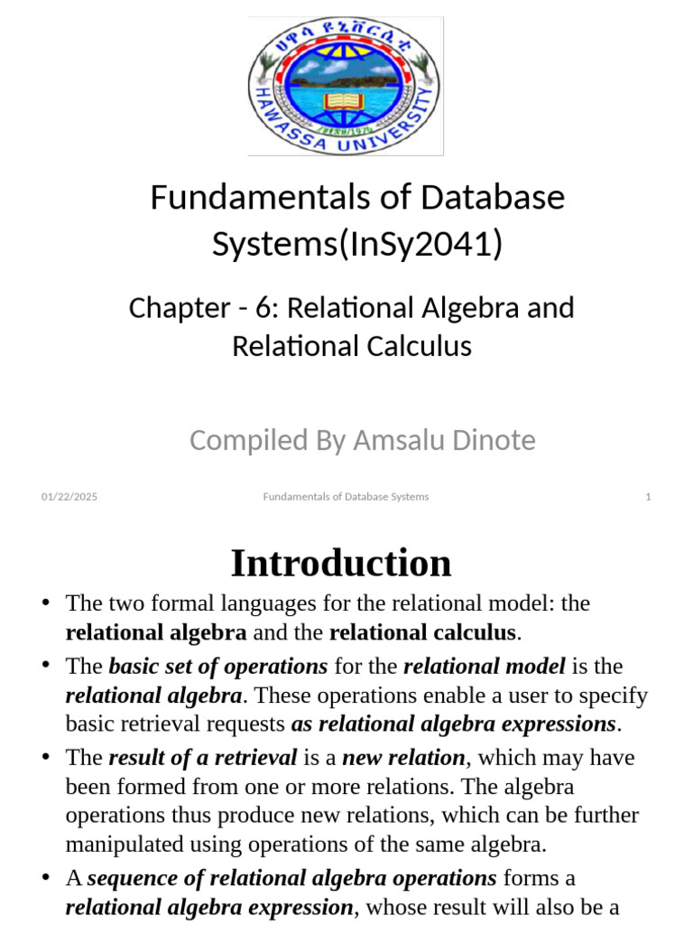 Chapter 6-Relational Algebra and Relational Calculus | PDF | Relational Model | Relational Database