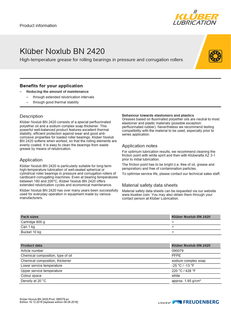 Klüber Noxlub BN 2420 en en | PDF | Bearing (Mechanical) | Materials