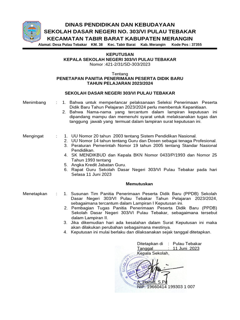 SK Panitia PPDB | PDF